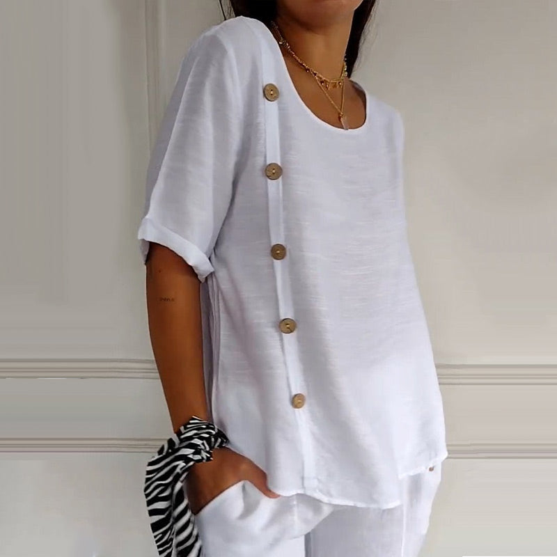 Women's Crew Neck Side Button Blouse💖 – gaededy